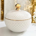 Powder Puff with Bowl Gift Set - White Gold Glass Container