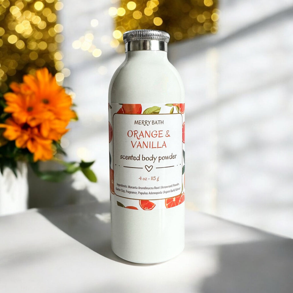 DUSTING POWDER Body TALC & Corn Free + Aspen Bark 4 oz ORANGE VANILLA