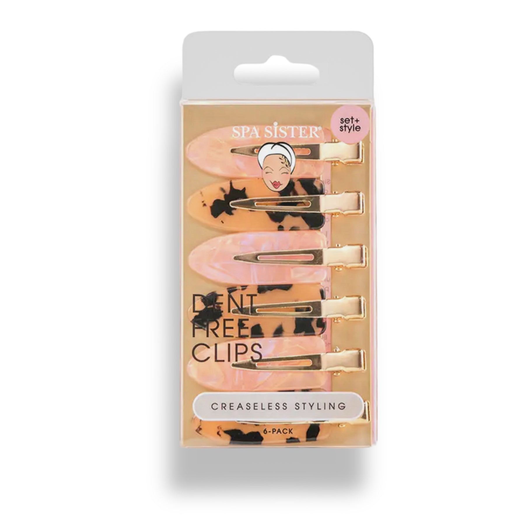 Spa Sister Dent Free Hair Clips Tortoise / Quartz Pink 6 pack