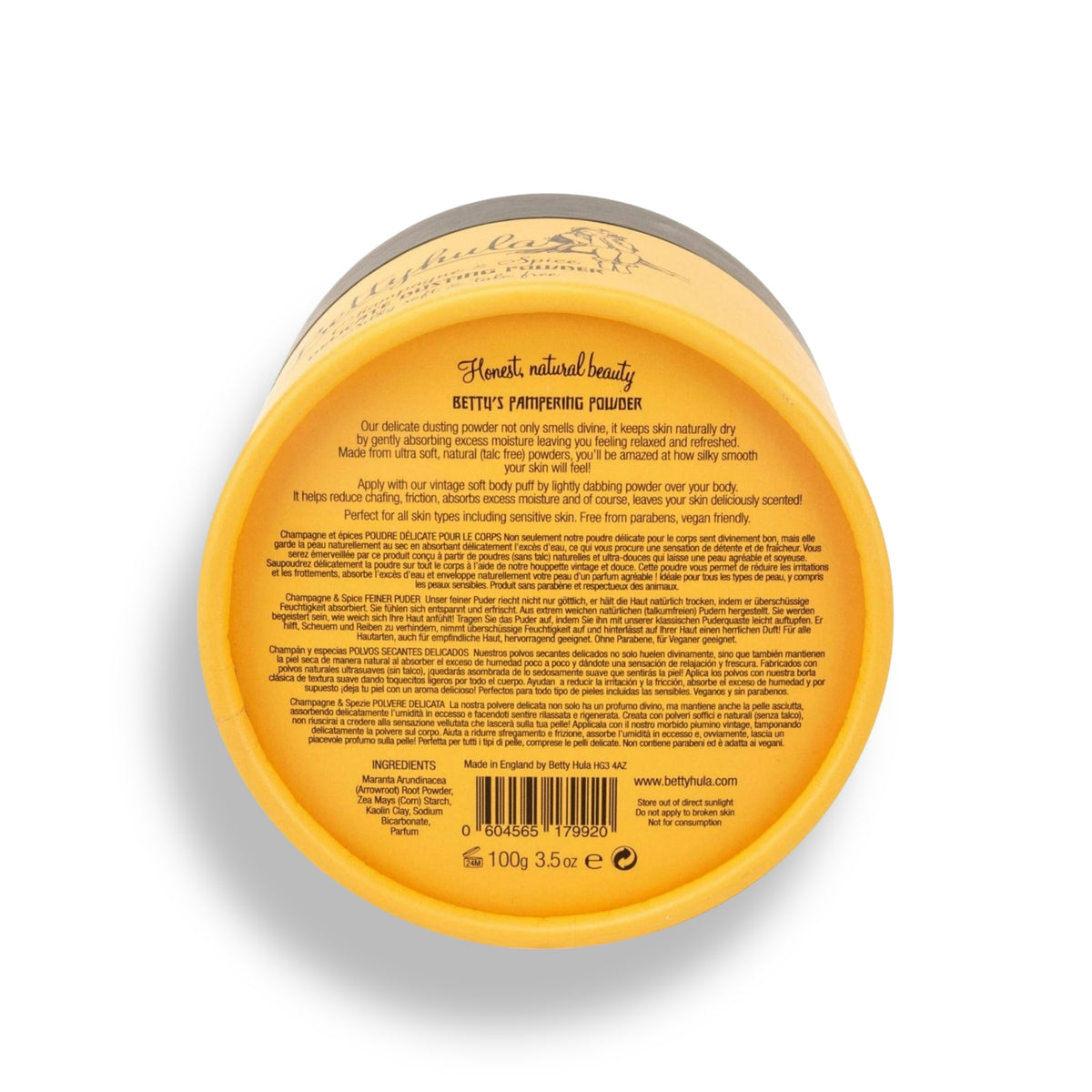 BETTYHULA Champagne & Spice Talc Free Dusting Powder with Puff 3.5 oz