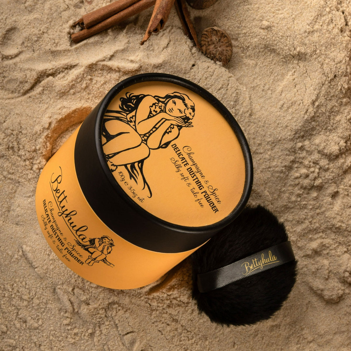 BETTYHULA Champagne & Spice Talc Free Dusting Powder with Puff 3.5 oz