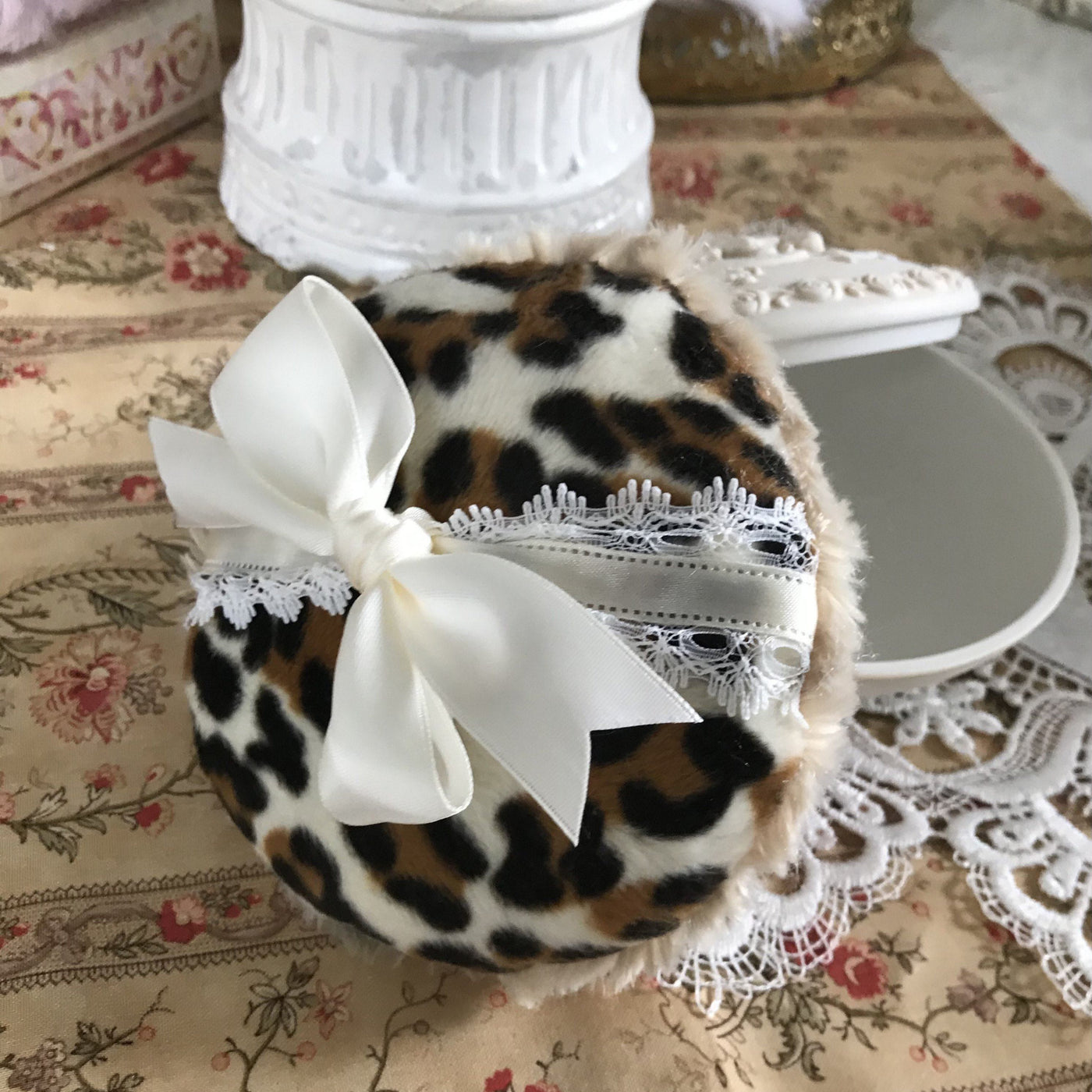 Animal Print Powder Puff for dusting powder - Large 5" - Made in USA