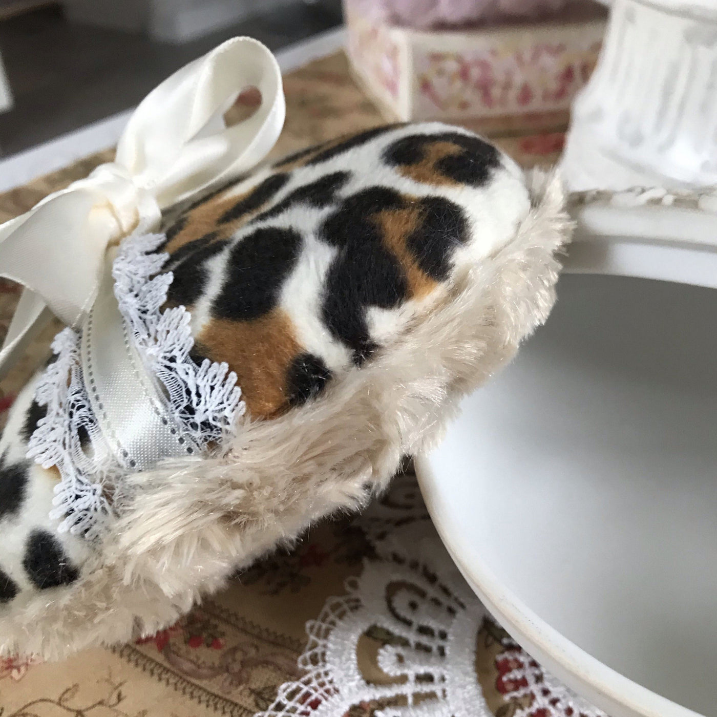 Animal Print Powder Puff for dusting powder - Large 5" - Made in USA