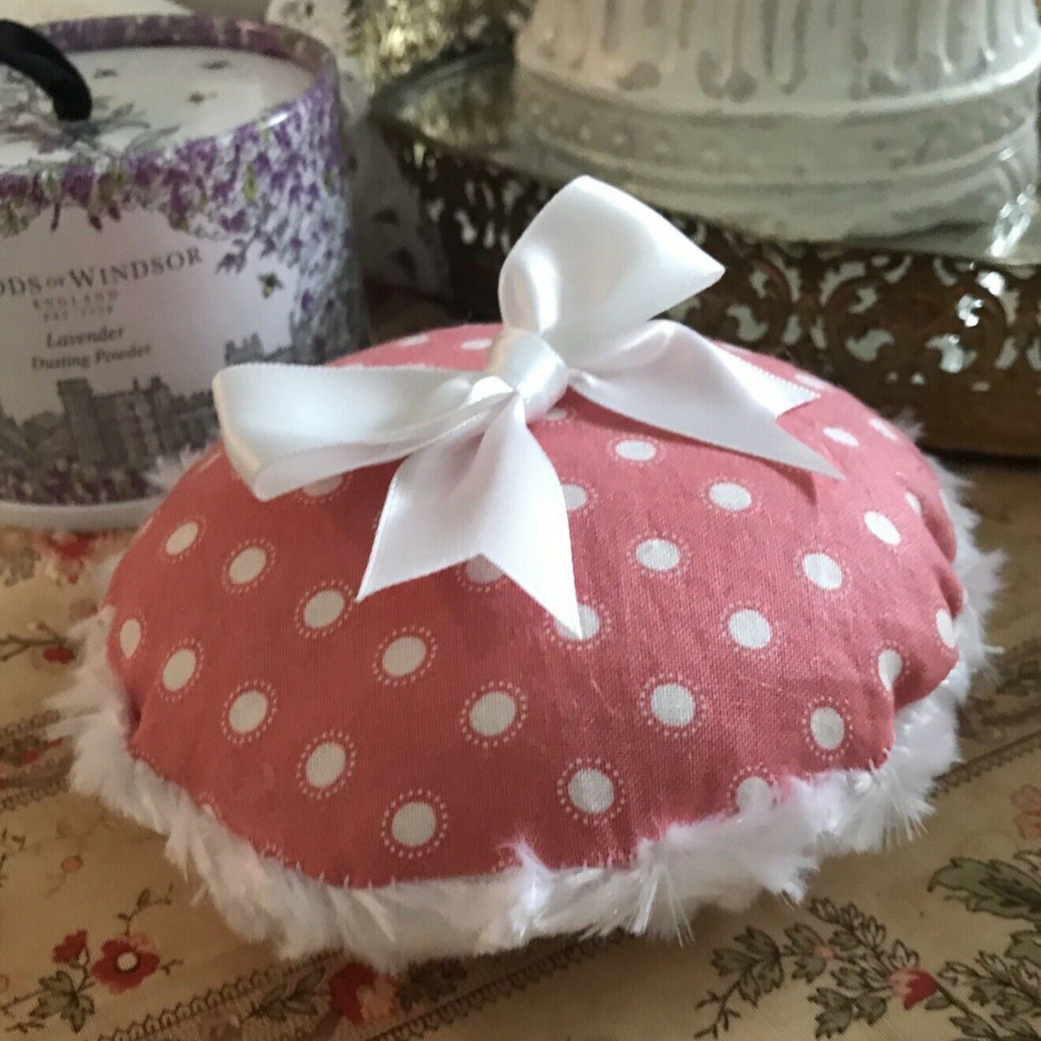 Body Dusting Talcum Powder Puff Applicator Large 5" Pink Polka Dots